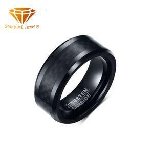 China Jewelry 8mm Carbon Fiber Tungsten Steel Ring Black European and American Ring Jewelry Ring Tst8252 for sale