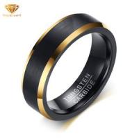 China Factory Wholesale Electroplating Edge Gold Brushed Tungsten Steel Ring Fishing Tungsten Gold Ring for Men Tst8134 for sale