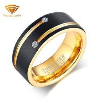 China Wholesale European and American New Men′ S Tungsten Gold Ring High-End Slotted Electric IP Gold Lasha Inlaid Zircon Tungsten Steel Ring for Men Tst4195 for sale