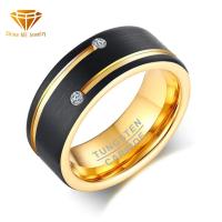 China Wholesale European and American New Men′ S Tungsten Gold Ring High-End Slotted Electric IP Gold Lasha Inlaid Zircon Tungsten Steel Ring for Men Tst4195 for sale