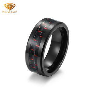China European and American Style Black Tungsten Steel Inlaid Carbon Fiber Ring for Men's Tungsten Gold Pure Black Ring Jewelry Tst2843 for sale