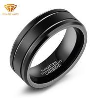 China Factory Wholesale Men's Rings 8mm Double Line Electric Black Light Tungsten Gold Ring Jewelry Tst1116 for sale
