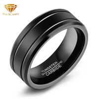 China Factory Wholesale Men's Rings 8mm Double Line Electric Black Light Tungsten Gold Ring Jewelry Tst1116 for sale