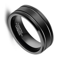 China Factory Wholesale Men's Rings 8mm Double Line Electric Black Light Tungsten Gold Ring Jewelry Tst1116 for sale