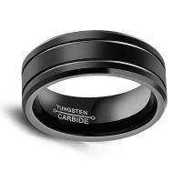 China Factory Wholesale Men's Rings 8mm Double Line Electric Black Light Tungsten Gold Ring Jewelry Tst1116 for sale