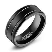 China Factory Wholesale Men's Rings 8mm Double Line Electric Black Light Tungsten Gold Ring Jewelry Tst1116 for sale