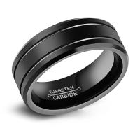 China Factory Wholesale Men's Rings 8mm Double Line Electric Black Light Tungsten Gold Ring Jewelry Tst1116 for sale