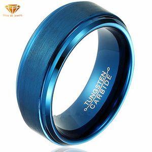 China 8mm Tungsten Steel Ring Jewelry Step by Step IP Blue Tungsten Gold Sand Face Ring for Men Tstbl01 for sale