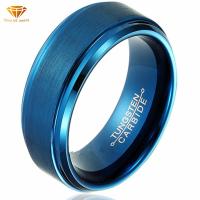 China 8mm Tungsten Steel Ring Jewelry Step by Step IP Blue Tungsten Gold Sand Face Ring for Men Tstbl01 for sale