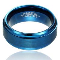 China 8mm Tungsten Steel Ring Jewelry Step by Step IP Blue Tungsten Gold Sand Face Ring for Men Tstbl01 for sale