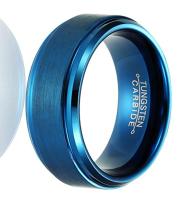 China 8mm Tungsten Steel Ring Jewelry Step by Step IP Blue Tungsten Gold Sand Face Ring for Men Tstbl01 for sale