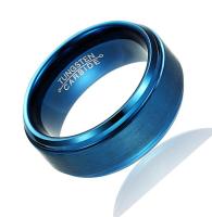 China 8mm Tungsten Steel Ring Jewelry Step by Step IP Blue Tungsten Gold Sand Face Ring for Men Tstbl01 for sale