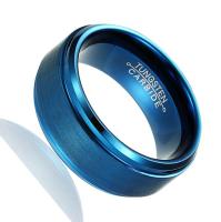 China 8mm Tungsten Steel Ring Jewelry Step by Step IP Blue Tungsten Gold Sand Face Ring for Men Tstbl01 for sale