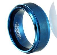 China 8mm Tungsten Steel Ring Jewelry Step by Step IP Blue Tungsten Gold Sand Face Ring for Men Tstbl01 for sale