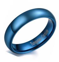 China 6mm Tungsten Steel Ring Jewelry with Curved Full Polished IP Blue Tungsten Gold Ring Tstbl118 for sale