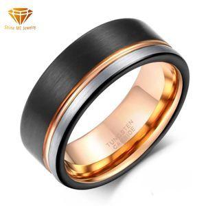 China New Tungsten Steel Ring Jewelry 6mm 8mm Black Rose Grooved Ring for Men Tst1025 for sale