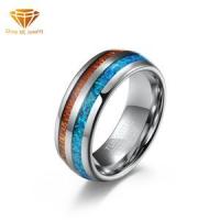 China European and American Jewelry Tungsten Steel Inlaid Wood Ring Tungsten Gold Inlaid Opal Shell Ring for Men Tstr012 for sale