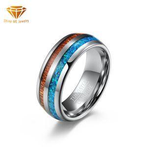 China European and American Jewelry Tungsten Steel Inlaid Wood Ring Tungsten Gold Inlaid Opal Shell Ring for Men Tstr012 for sale