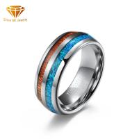 China European and American Jewelry Tungsten Steel Inlaid Wood Ring Tungsten Gold Inlaid Opal Shell Ring for Men Tstr012 for sale