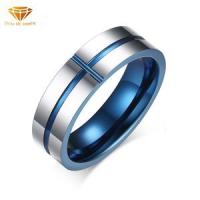 China Boby Jewelry Ring 6mm Tungsten Steel IP Blue Groove Cross Ring Fashion Ring Jewelry Tst2871 for sale