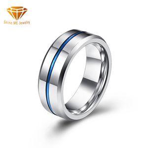 China Blue Tungsten Steel Slotted Men's Ring with a Simple Blue Band and Tungsten Gold Anti Scratch Ring for Men Tsr002 for sale