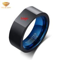 China Tungsten Steel Ring with Blue and Black Color Vacuum Electroplated Engraving Logo Ring for Men Tstr091 for sale