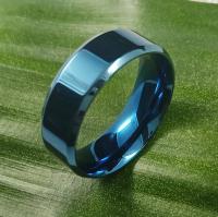 China Fashion Jewelry 8mm Polished Stainless Steel Ring Vacuum-Plated Blue Can Be Engraved Custom Couple Rings SSR1967 for sale