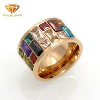 China Fashion Ring Ol Seven Rainbow Ring with Titanium Steel Inlaid Colorful Diamond Square Diamond Ring for Men and Women SSR2398 for sale