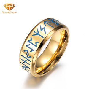China 8mm Inner Arc Mirror Light Rot Engraved Nordic Viking Text Luminous Luminous Ring Simple European Style Ring for Men SSR399 for sale