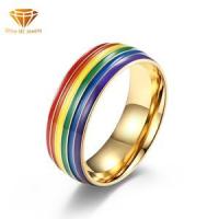 China Fashion Jewelry Rainbow Flag Gay Gay Titanium Steel Ring 18K Gold Plated Lara Ring SSR050 for sale