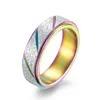 China Colorful Frosted Ring Slash Rotatable Ring Rose Gold Pearl Sand Fashion Ring Jewelry Factory Direct Sales SSR2202 for sale