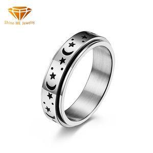 China Fashion Ring Titanium Steel Rotatable Ring Stars Moon Spinner Ring for Men and Women Engagement Wedding Ring Decompression Stainless Steel Jewelry SSR477 for sale