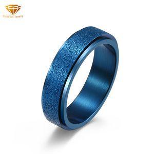 China Fashion Ring Surgical Steel Frosted Rotatable Ring Spinner Ring Blue Sand Stainless Ring Jewelry Factory Wholesale SSR116 for sale
