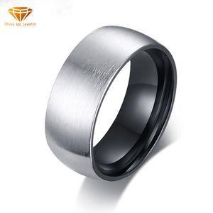 China Titanium Steel Jewelry Wholesale 8mm Stainless Steel Bare Body Brushed Ring Steel+Black Men's Ring SSR2415 for sale