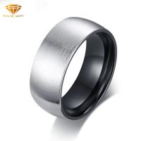 China Titanium Steel Jewelry Wholesale 8mm Stainless Steel Bare Body Brushed Ring Steel+Black Men's Ring SSR2415 for sale