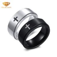 China Stainless Steel Laser Corrosion Cross Turnable Rings Spinner Rings for Men Rotating Finger Jewelry Wholesale Sskr565s for sale