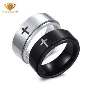 China Stainless Steel Laser Corrosion Cross Turnable Rings Spinner Rings for Men Rotating Finger Jewelry Wholesale Sskr565s for sale