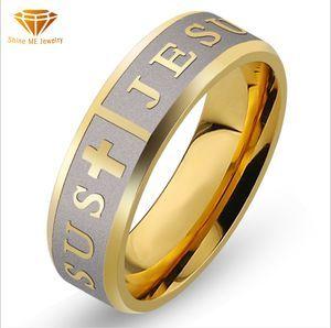 China Fashion Jewelry Gold Plating Titanium Steel Jesus Jesus Letter Cross Ring Stainless Steel Ring Corrosion Ring for Men Sst1202 for sale