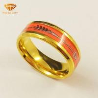 China Fashion Jewelry Silver Jewelry 316L Stainless Steel jewelry   IP Gold Plating and Red Stainless Steel Wedding Ring for Men and Women SSR2071 for sale