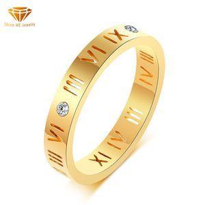 China Fashion Jewelry Creative Stainless Steel Roman Numerals Diamond Couple Ring Titanium Steel 18K Rose Gold Finger Ring SSR2062 for sale