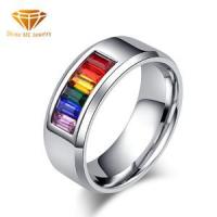China Fashion Jewelry Titanium Steel Gay Lala Ring Rainbow Stones Flag Gay Ring Couple Jewelry Factory Sales SSR0736 for sale