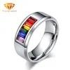China Fashion Jewelry Titanium Steel Gay Lala Ring Rainbow Stones Flag Gay Ring Couple Jewelry Factory Sales SSR0736 for sale