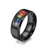 China Fashion Jewelry Titanium Steel Gay Lala Ring Rainbow Stones Flag Gay Ring Couple Jewelry Factory Sales SSR0736 for sale