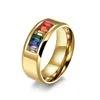 China Fashion Jewelry Titanium Steel Gay Lala Ring Rainbow Stones Flag Gay Ring Couple Jewelry Factory Sales SSR0736 for sale