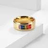 China Fashion Jewelry Titanium Steel Gay Lala Ring Rainbow Stones Flag Gay Ring Couple Jewelry Factory Sales SSR0736 for sale