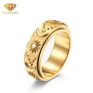 China Hot Selling Stars, Moon, Sun, Titanium Steel Spinner Ring Rotatable Ring Stainless Steel Jewelry Sskr542 for sale