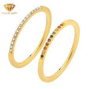China Stainless Steel Thin Ring 1mm Color Zircon Ring Gold Women Fashion Jewelry Accessories Wholesale SSR562 for sale