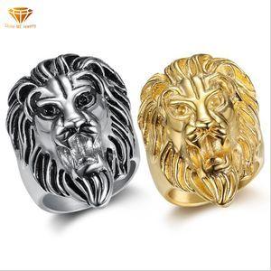 China Hot Selling 316 Stainless Steel Hip Hop Lion Head Hand Polished Vacuum Gold Plated Men′ S Ring Sgmr2622 for sale