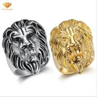 China Hot Selling 316 Stainless Steel Hip Hop Lion Head Hand Polished Vacuum Gold Plated Men′ S Ring Sgmr2622 for sale