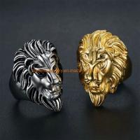 China Hot Selling 316 Stainless Steel Hip Hop Lion Head Hand Polished Vacuum Gold Plated Men′ S Ring Sgmr2622 for sale
